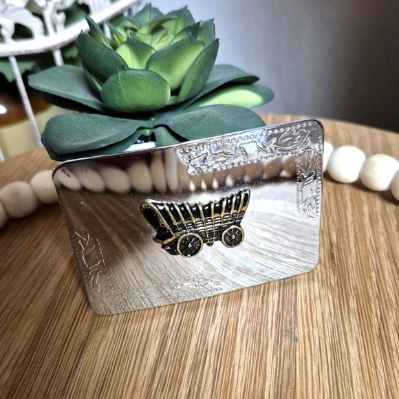 Accessories | Vintage Covered Wagon Western Two Tone Rectangular Metal ...